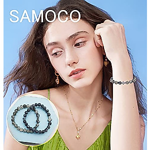 SAMOCO 12Pcs Healing Stone Beaded Bracelets for Women Men Semi-Precious Gemstones Bracelets Crystal Cross Beaded Bracelet Unisex Adjustable Stretch Bracelets 8MM