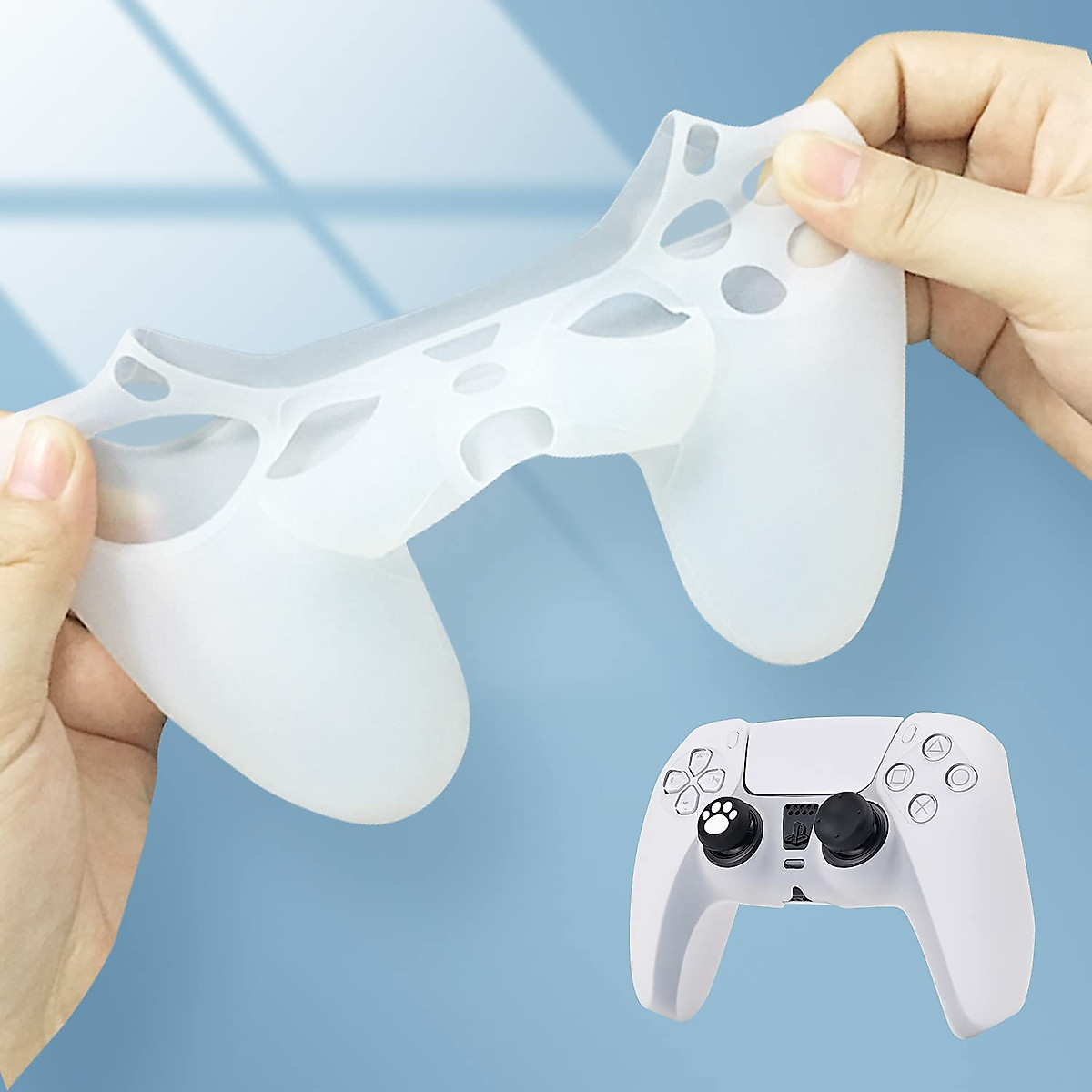 G-STORY 2PCS Silicone Cover Skin for PS5 Controller, Anti-Alip Soft Rubber Case Protector for PLAYSTATION5 Controller with 8 Black Thumb Grip Caps