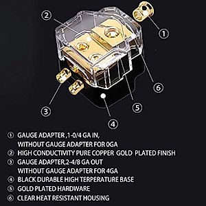 magic source 1pcs Power Distribution Block 0/2/4 Gauge in 4/8 Gauge Out 2-Way Amp Copper Ground Block Distribution for Car Audio Splitter