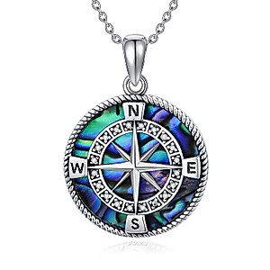 YAFEINI Compass Necklace Sterling Silver Compass Pendant Jewelry Gifts for Women (Compass)