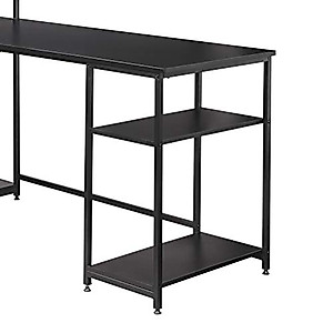 Modern Luxe L-Shaped Corner with Bookshelf 2-Pieces Computer PC Table Set Home Office Desk with Shelves, Black