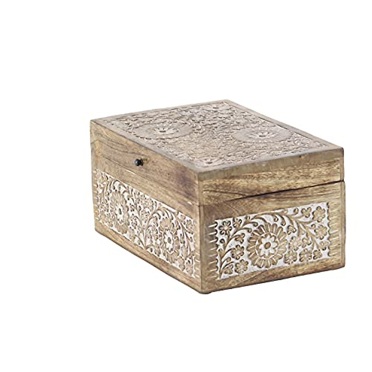 Deco 79 Mango Wood Floral Box with Hinged Lid, Set of 3 8", 10", 12"W, Brown