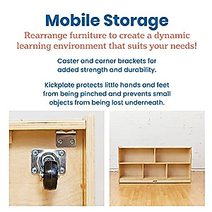 ECR4Kids 5-Compartment Mobile Storage Cabinet, 24in, Classroom Furniture, Natural