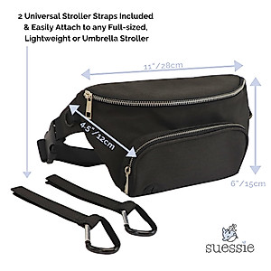 Suessie Fanny Pack Diaper Bag - with Baby Changing Pad & Waterproof Wipes Pocket - Stroller Organizer Black