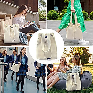 Diesisa Canvas Tote Bag with Drawstring & Inner Zipper Pocket, Cute Tote bags for Women, Shoulder Bag/Messenger Bag/School Totes for college