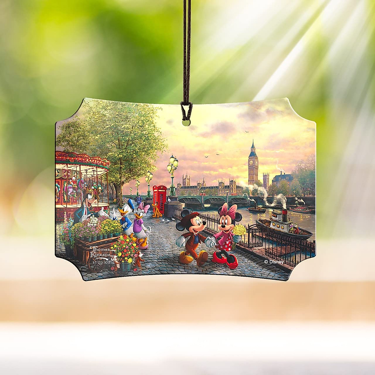 Disney – Mickey and Minnie Mouse in London - Thomas Kinkade Studios - This 4” x 2.5” Hanging Metal Print Accessory – Limited Edition Officially Licensed Collectible | Complimentary Velveteen Gift Bag