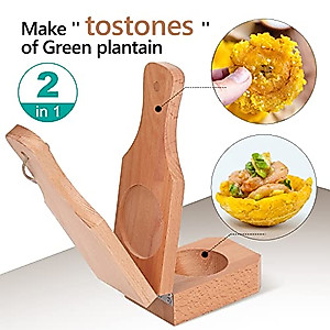 Wooden Tostonera Plantain Press Banana Smasher Maker Green Plantain's Wood 2 in 1 Crispy Tostones for Fried Plantains Chips &Tostones Cups,8.3''L x 3.1''W x 2.5''H (HTY02)