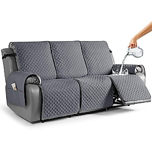 TAOCOCO Anti-Slip Recliner Sofa Cover Couch Covers for Leather Recliner Sofa, Pet Cover for Recliner Sofa, Washable Reclining Furniture Protector with Elastic Straps(3 Seater, Dark Grey)