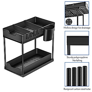 Puricon 2 Pack Under Sink Organizers and Storage 2-Tier Double Sliding Pull-out Drawer, Under the Sink Organizer Kitchen Multi-purpose Under Bathroom Sink Shelf Storage Rack for Cabinet -Black