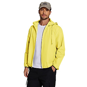 COOFANDY Men Rain Jacket Yellow Lightweight Packable Raincoat Waterproof Jogging Rain Coat with Hood Large