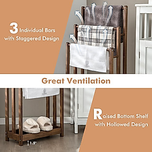 Giantex Towel Rack for Bathroom - 3 Tier Freestanding Towel Racks with Storage Shelf, Wood Hand Towel Drying Stand, Blanket Holder for Living Room, Laundry Room, 18" L x 9" W x 34" H (Rustic Brown)
