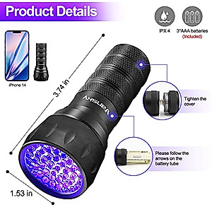 Black Light UV Light Flashlight, 21 LED 395nm Ultraviolet Blacklight Flashlight Mini Pet Urine Detector for Dog/Cat, Dry Stains, Resin Curing, Matching with Pet Odor Eliminator(Batteries are Included)