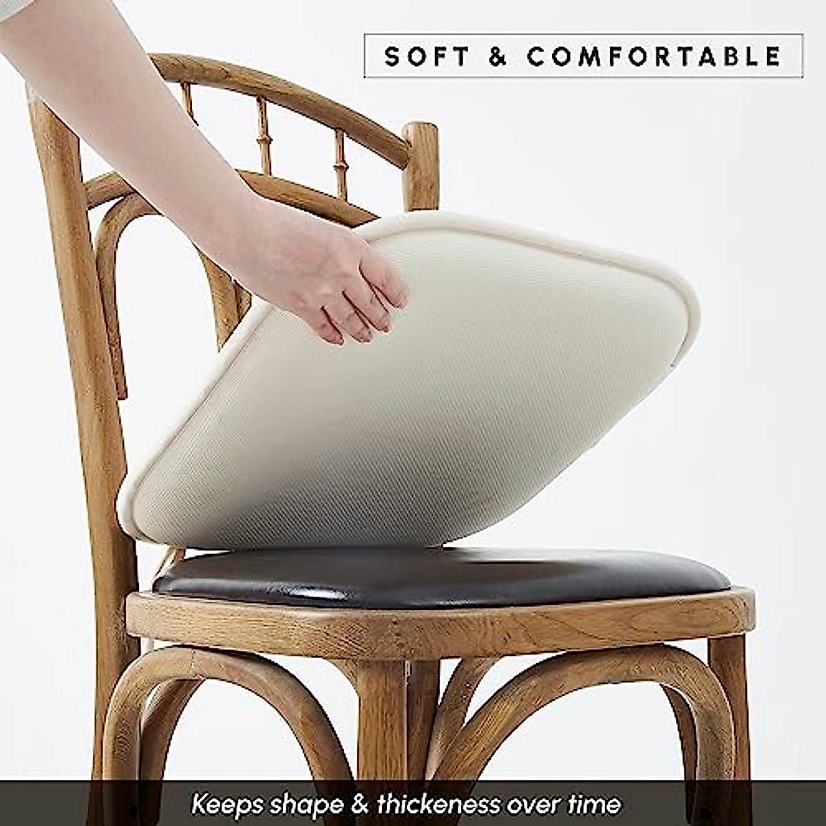 Elegant Comfort 2 Pack Chair Cushion Covers - Skid-Proof Rubber Backing - 16 x 16 Inch - Thick Dining Square Shape Seat Covers - Comfortable Textured Chair Pads with Ties - Thatch Pattern, Cream