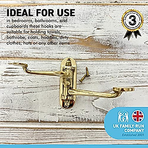 Three-Way Folding Coat Hook | Polished Brass Finish | | Wall Mounted for Bathroom Kitchen Bedroom | Captains Hook | independently swivelling arms | Versatile and Elegant
