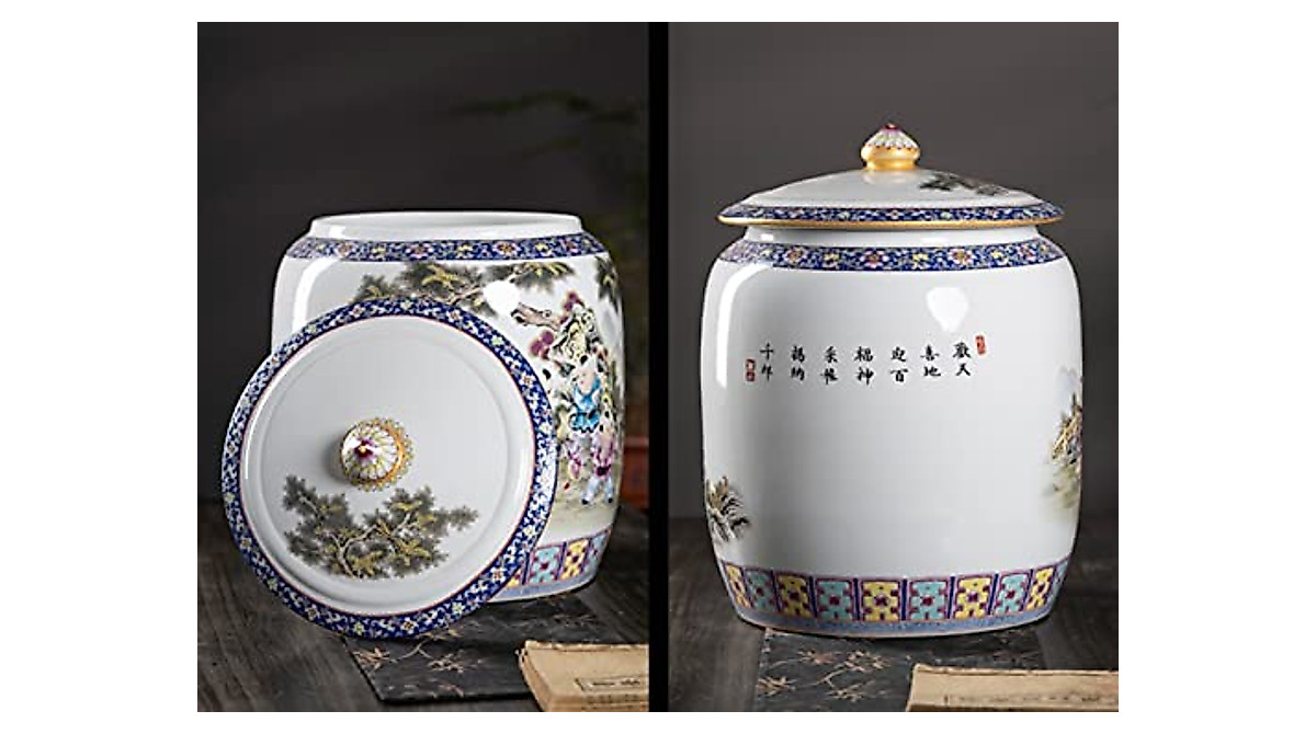 Chinese Style Food Dispenser - Elegant 22L Ceramic Grain Storage