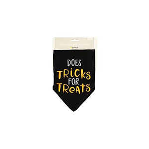 Pearhead Trick or Treat Bandana, Fall Holiday Dog Apparel, Halloween Dog Costume, Dog Slip On Collar Accessories, Small/Medium, S/M