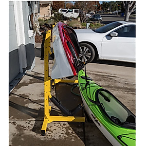 Suspenz Kayak Storage Rack, 2-Boat EZ Rack for Kayak, Canoe, SUP (T-Base/1 Box) Indoor/Outdoor Kayak Hangers Hooks, Yellow, 48" x 24" (12-9902)