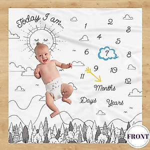 Double Sided Monthly Baby Milestone Blanket- Month Blanket for Baby Pictures | Photo Blanket with Baby Photo Props | Monthly Blankets for Newborns | Baby Boy Girl Milestone Blanket (Black & White)