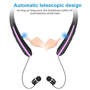 Bluetooth Headphones,Retractable Wireless Earbuds Neckband Headset Sports Noise Cancelling Stereo Earphones with Mic 24 Hrs Playtime Call Vibrate Alert(2020 Upgrade) (Black/Pink)