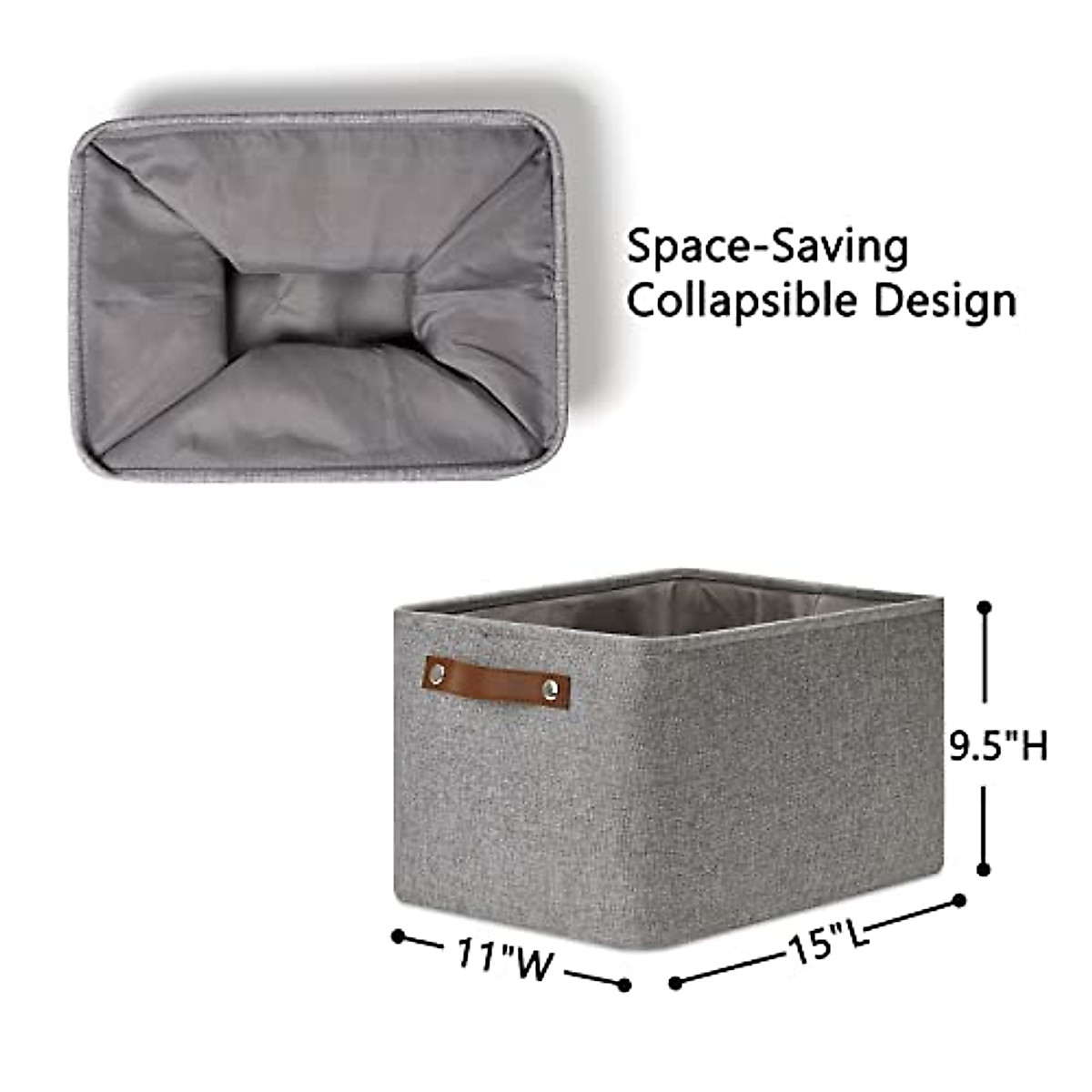 DULLEMELO Linen Closet Organizers and Storage Baskets for Office, Bedroom, Cloth, Baskets for Organizing and Storage with handles for Shelves,Closet,Gift,Toys(Grey,15"x11"x9.5",4-Pack)