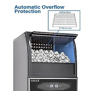 GSEICE Commercial Ice Maker Machine, 200lbs/24H Ice Machine with 80lbs Storage Ice Bin, Stainless Steel Big Storge Ice Maker Ideal for Home Coffee Shop Bars and Restaurant