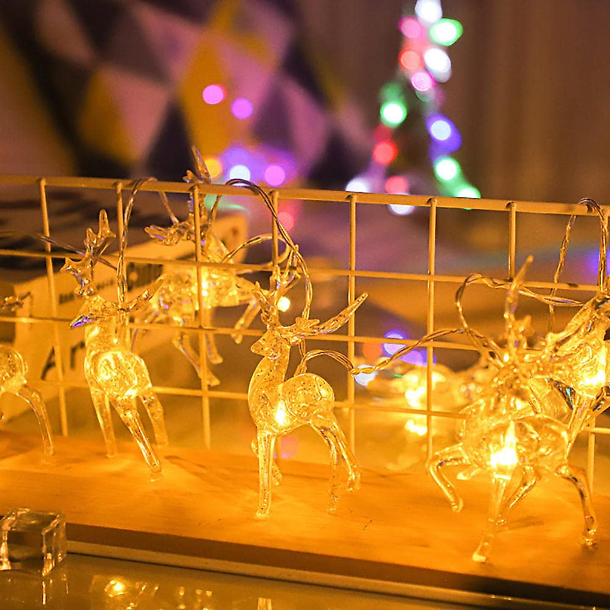 Creative Reindeer String Lights|LED Christmas Lights|USB & Battery Powered Fairy Lighting|DIY Lights Decorations for Home, Garden, Patio Festival Party-Warm White-9.8FT(20LED)_USB