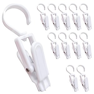 12 Pcs Super Strong Plastic Swivel Hanging Hooks, Curtain Clips, Clothes Pins, Beach Towel Clips, Home Swivel Laundry Clips for Hats, Pants, Towels, Socks, Pants (White)