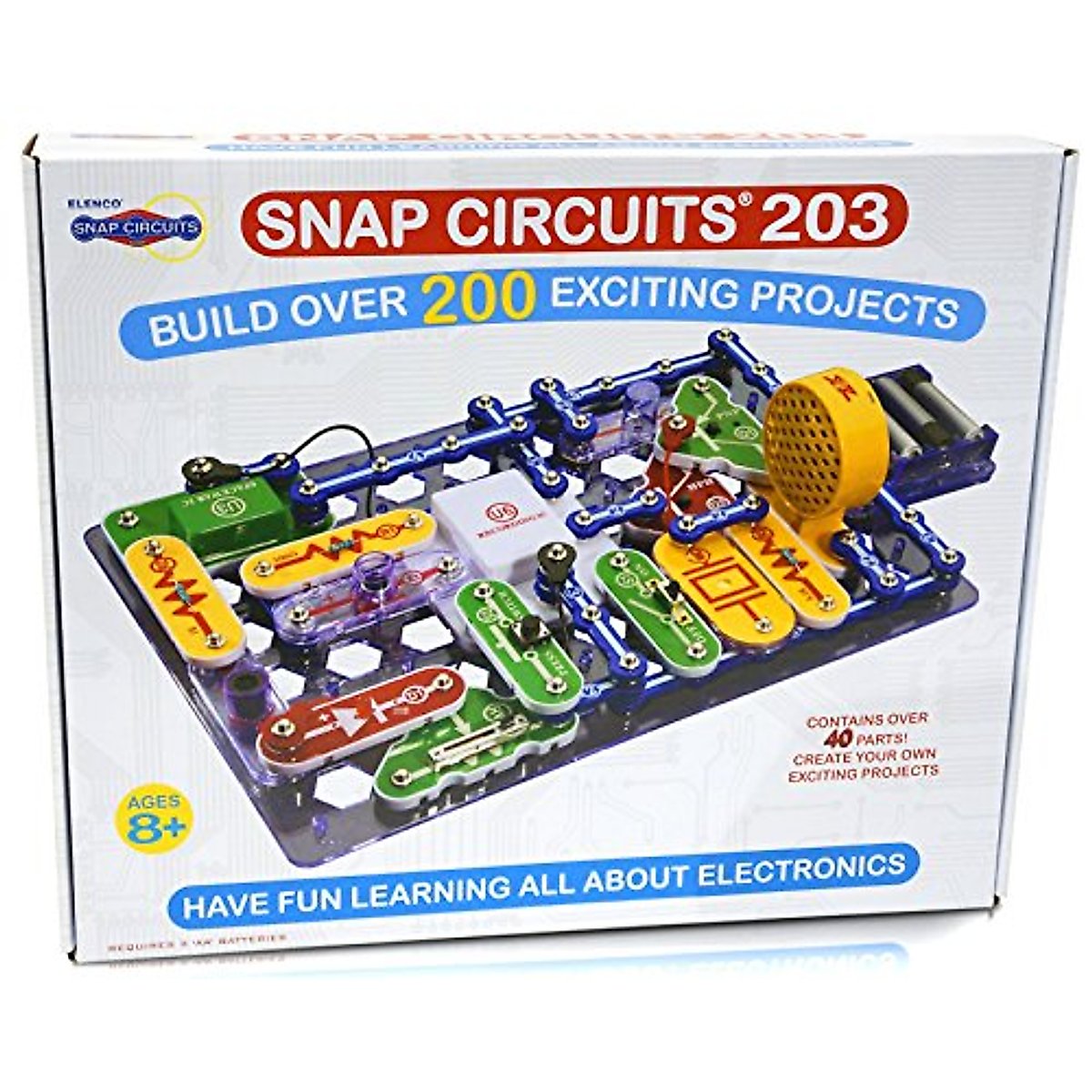 Snap Circuits 203 Electronics Exploration Kit | Over 200 STEM Projects | 4-Color Project Manual | 42 Snap Modules | Unlimited Fun & Elenco Jr. SC-100