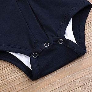 Baby Boys My First Valentine's Day Outfit Infant Boy Bow Tie Bodysuit Romper + Heart Pants Clothes 3Pcs Sets (Navy Blue, 3-6 Months)