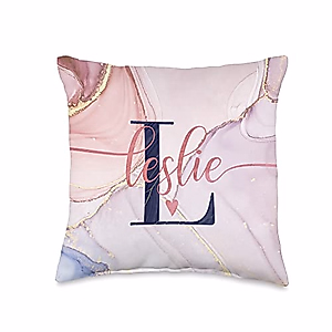 Girl Name on L Lettering for Women Girls Leslie Letter L Initial Monogram Calligraphy Personalized Throw Pillow, 16x16, Multicolor