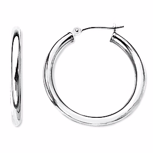 14k REAL White Gold 20MMx2.0MM Thickness Classic Polished Round Tube Hoop Earrings with Snap Post Closure For Women