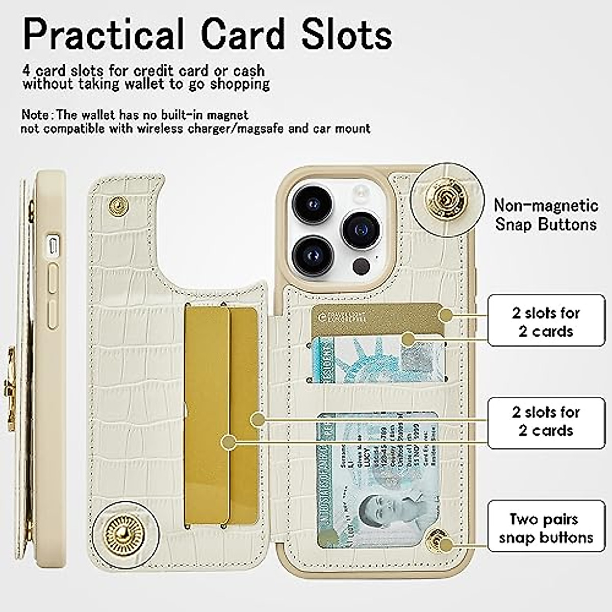 CUSTYPE for iPhone 13 Pro Max Wallet Case with Card Holder,PU Leather Protective Case with Ring Holder Kickstand Card Slots Case for Women and Men for iPhone 13Pro Max 6.7"-Beige