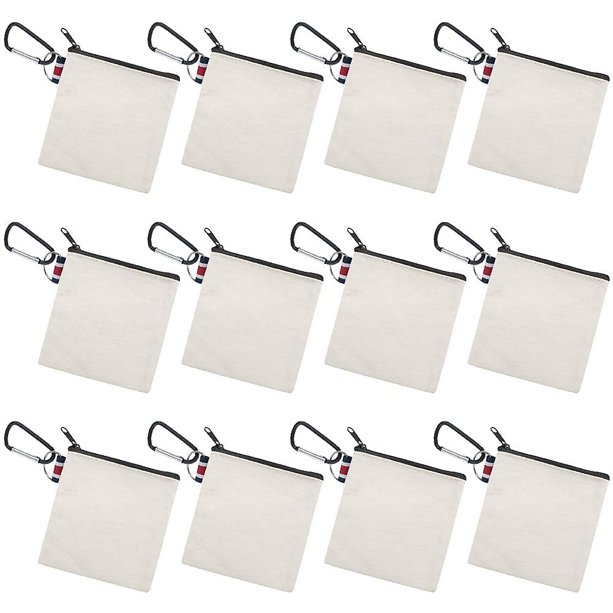 Muka 12 Pack Coin Purse & Metal Clip 4-1/4 x 4-1/4 Inches Natural Cotton Canvas Zipper Pouch