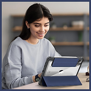 Fintie Hybrid Rugged Case for iPad Pro 11-inch (4th / 3rd Generation) 2022/2021 - Military Drop Tested Heavy Duty Protective Clear Cover with Pencil Holder, Also Fit iPad Pro 11" 2nd Gen, Navy