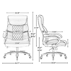 HESL Big and Tall Office Chair with Adjustable Lumbar Support Heavy Duty Office Chair 400 lb Capacity Executive Office Chair for Heavy People with Quiet Rubber Wheels Ergonomic Office Chair