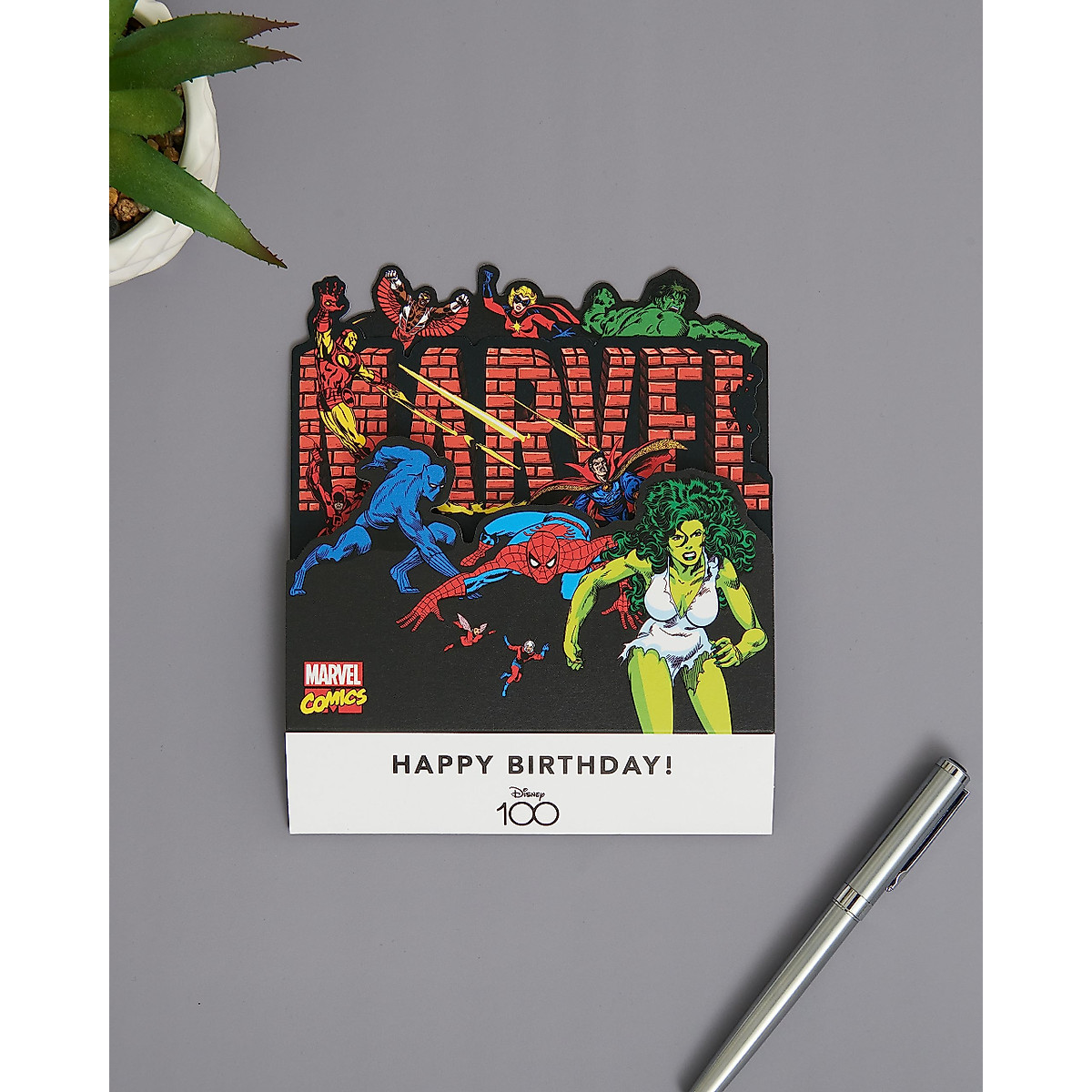UK Greetings Marvel Birthday Card For Him/Boy/Friend With Envelope - Retro Pop-Up Design, With Iron-Man, She-Hulk, Spider-Man