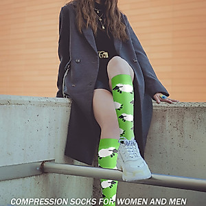CTHH 5 Pairs Compression Socks for Women & Men Circulation Support Knee High Socks (01 Green/White/Blue/Sheep, Small-Medium)