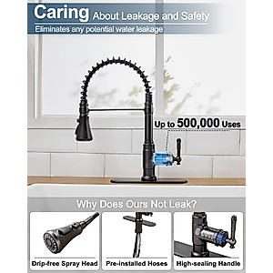 HOIGY Oil Rubbed Bronze Kitchen Faucet 3 Hole or 1 Hole, 3-Function Pull-Down Sprayer Kitchen Faucets, Sink Faucet Kitchen, Single Handle Spring Kitchen Sink Faucet with Deck Plate for Farmhouse