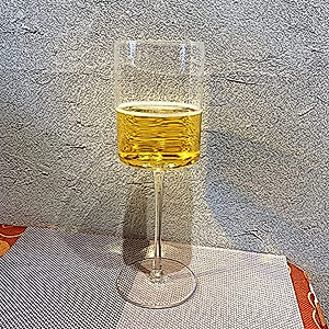 Red or White Wine Square Glasses With Stem set of 4-14oz Crystal Unique Modern Design - Large Long Stem wine glass Hand made 100% Lead-free glass - Entertaining Drinkware