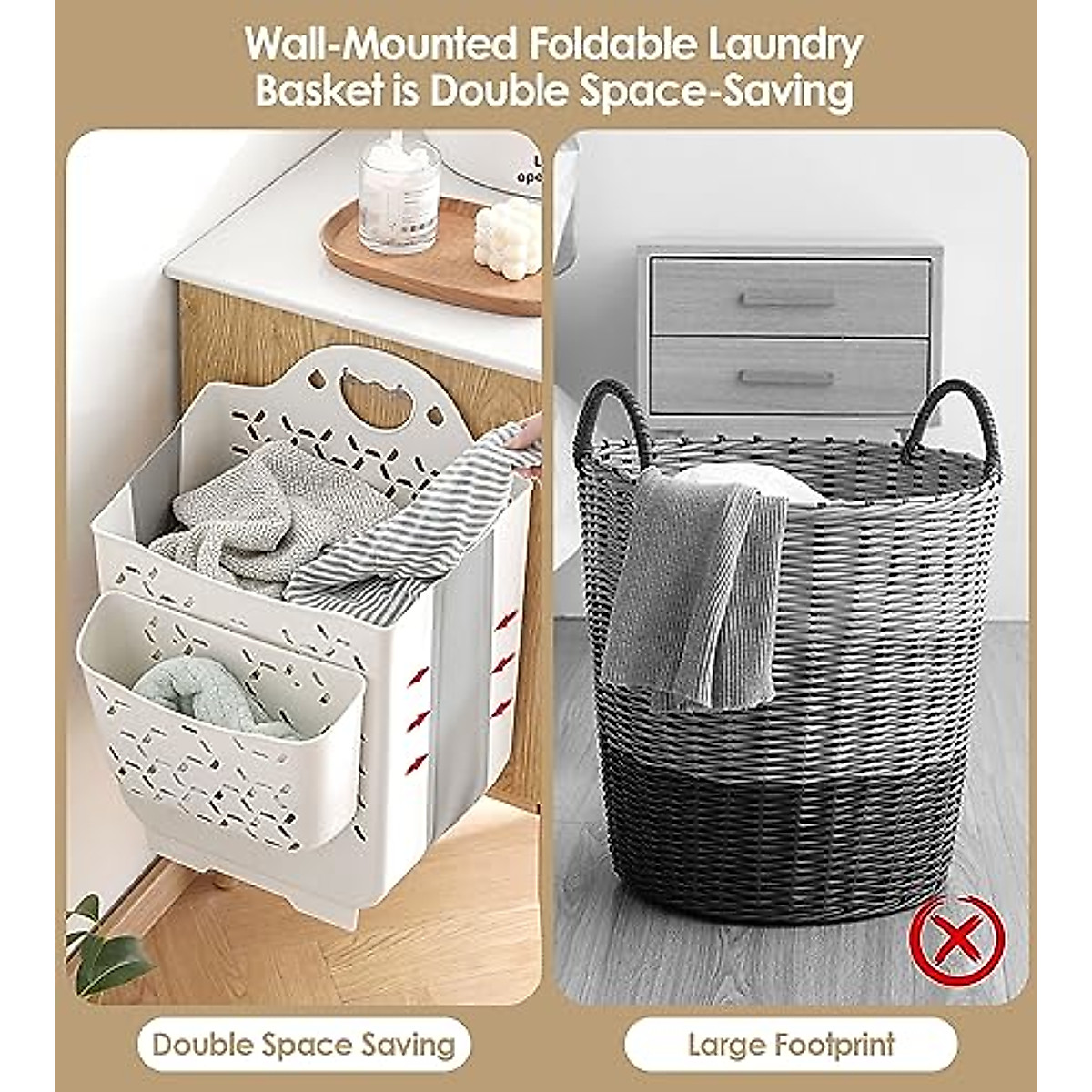 Collapsible Laundry Baskets,13.5 Liter/3.5 Gallon Household Laundry Hamper,Foldable Laundry Basket Plastic Storage Container/Organizer,Space-Saving Wall Hanging Clothes Hamper