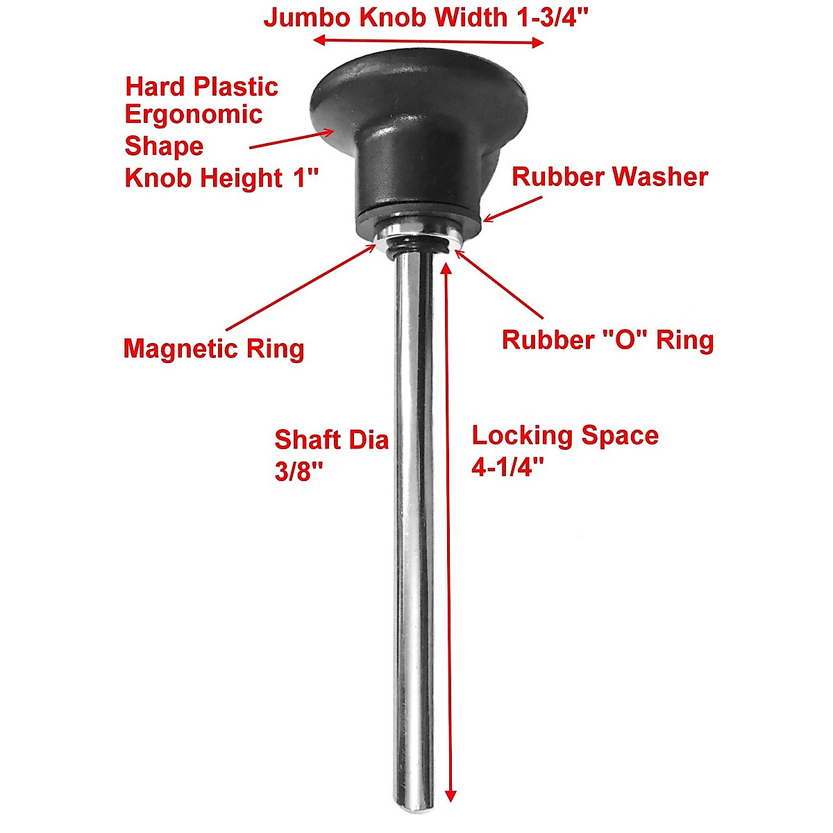SBDs MAGNETIC Pin, Tensile 2-1/4" to 2-1/2" Grip Length (3/8" Dia Steel Shaft) Universal Weight Stack Heavy Duty SELECTOR KEY - Deluxe Jumbo 1-3/4" Dia BLACK Round Knob - DETENT Hitch PINS