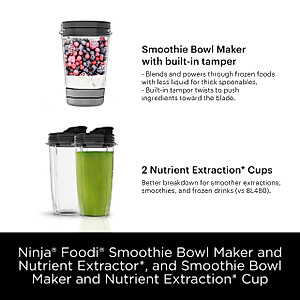 Ninja SS101 Foodi Smoothie Maker & Nutrient Extractor* 1200 WP, 6 Functions Smoothies, Extractions*, Spreads, smartTORQUE, 14-oz. Smoothie Maker, (2) To-Go Cups & Lids, Silver