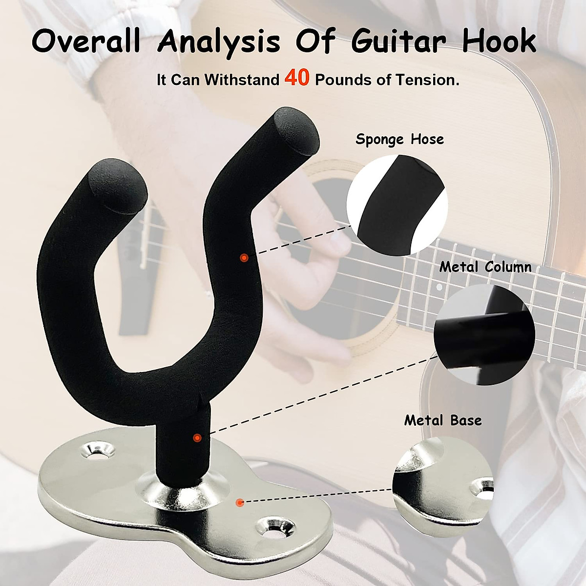 Depointer DEPOINTER Guitar Wall Mount Hanger 3-Pack,Metal Guitar Hanger, Guitar Bracket with Protective Sponge, Guitar Holder Stand Suitable for Bass/Guitar/Banjo/Ukulele- Silver