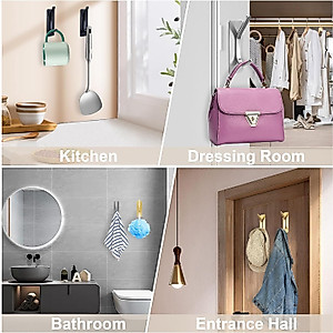 Tivcck Adhesive Towel Hook,5 Pack Adhesive Wall Hooks,Stick on Wall Hooks for Hanging Robe Coat,Metal Adhesive Hooks Heavy Duty,Stainless Steel Bath Towel Hooks for Bathrooms Kitchen,Silver