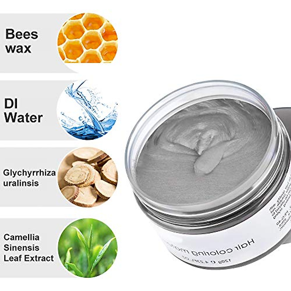 YHMWAX Fashion Silver Gray Hair Wax Pomade - Colorful Disposable Natural Hair Styling Gel for Party, Cosplay, Masquerade