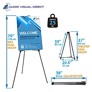 Lightweight Aluminum Telescoping Display Easel, 70 Inches, Black