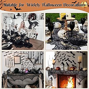 3 Pack Halloween Decorations Sets, Black Lace Spider Webs Table Runner & Halloween Cobweb Fireplace Scarf with 120 pcs 3D Bat for Halloween Indoor Decors Party Supplies