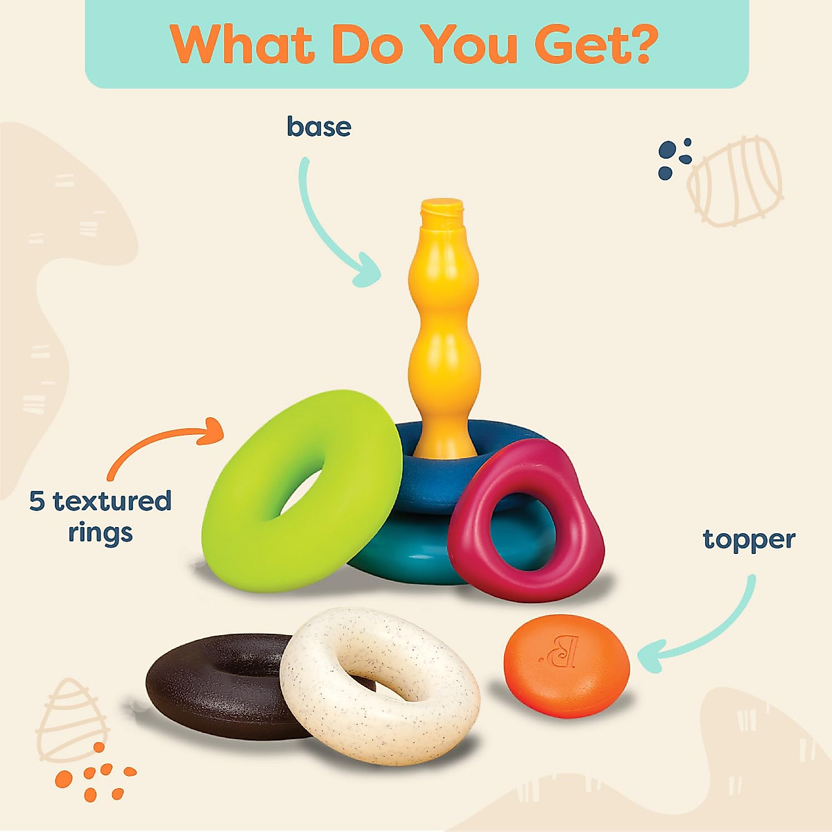 B. toys- B. baby – Stacking Rings – Baby textured Ring Stacker for Babies – Baby Toys 100% Non-Toxic – Early Development Toys