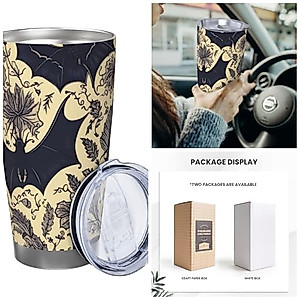 Bat Print Tumbler with Lid and Straw 20oz Stainless Steel Car Cup for Hot and Cold Drinks, Double Wall Insulated Travel Coffee Mug Reusable Drink Thermos Cup Birthday Gifts