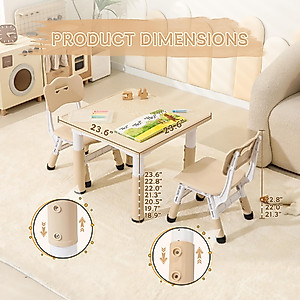 SINKIPA Kids Table and 2 Chairs Set, 23.6''L x 23.6''W Toddler Table and Chairs, Height Adjustable Kids Study Table for Ages 2-10, Graffiti Desktop Children Activity Table with Anti-Slip Foot Covers